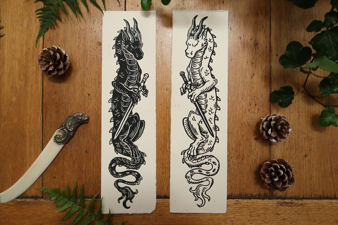 Linocut Print Original Swords & Dragons - Etsy