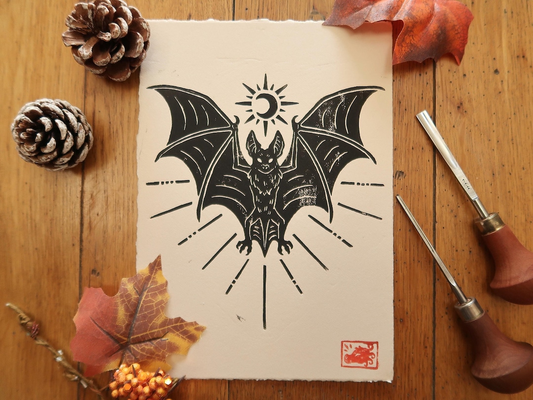 Linocut Print Original Bat Limited Edition - Etsy