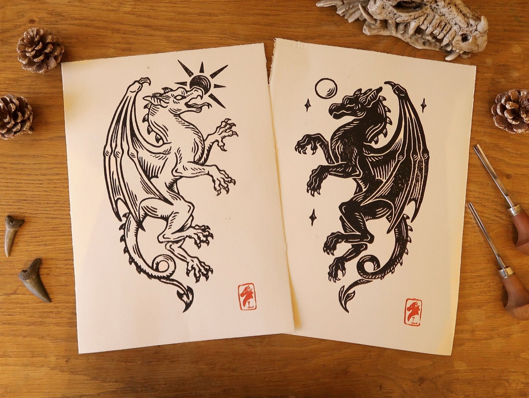 Linocut Print - Original Medieval Gargoyles - Etsy