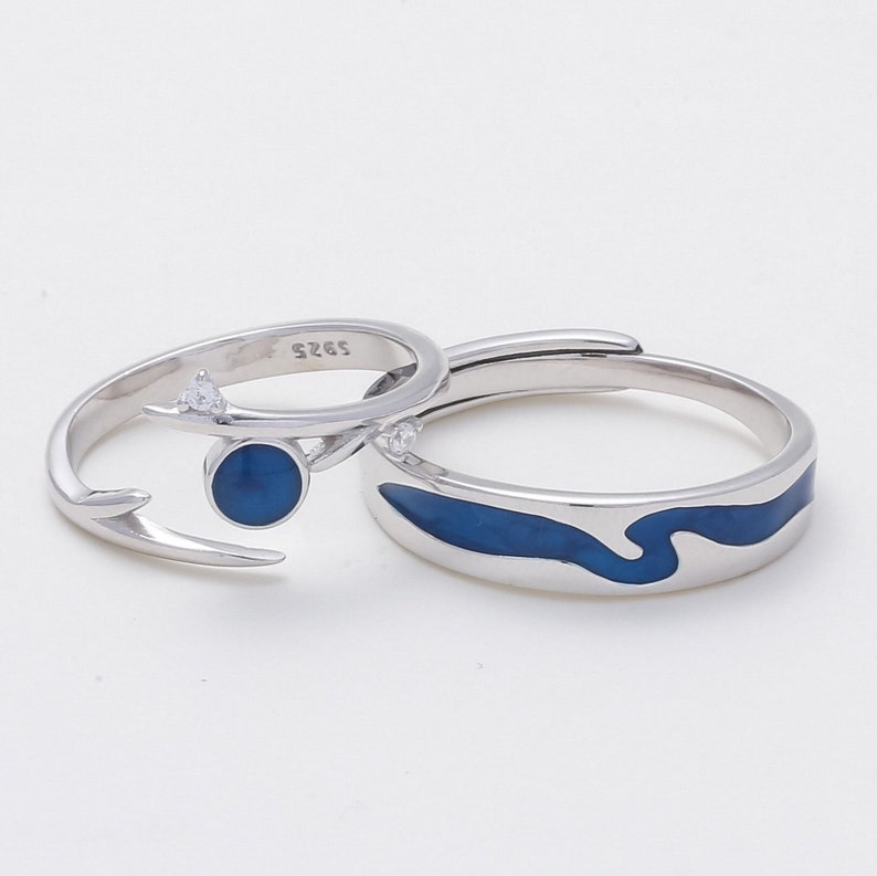 Blue Waves Zircon Silver Couple Rings Promise Rings for - Etsy