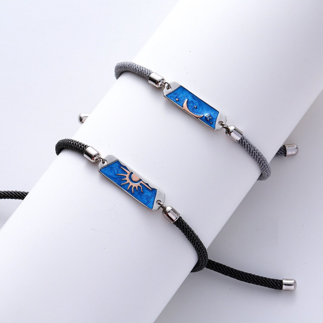 Sun Moon 925 Sterling Silver Couple Bracelets, His Her Matching ...