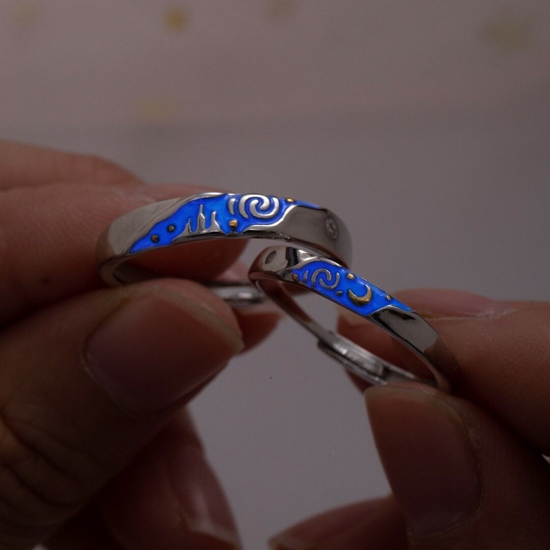 Glowing Band Galaxy Silver Couple Rings Promise Rings for Couples ...