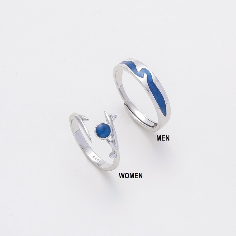 Blue Waves Zircon Silver Couple Rings Promise Rings for - Etsy