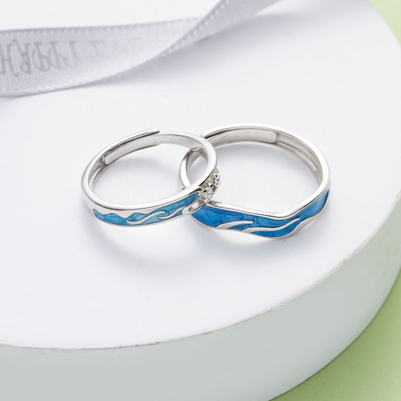 Sky & Waves 925 Sterling Silver Couple Rings Promise Rings | Etsy