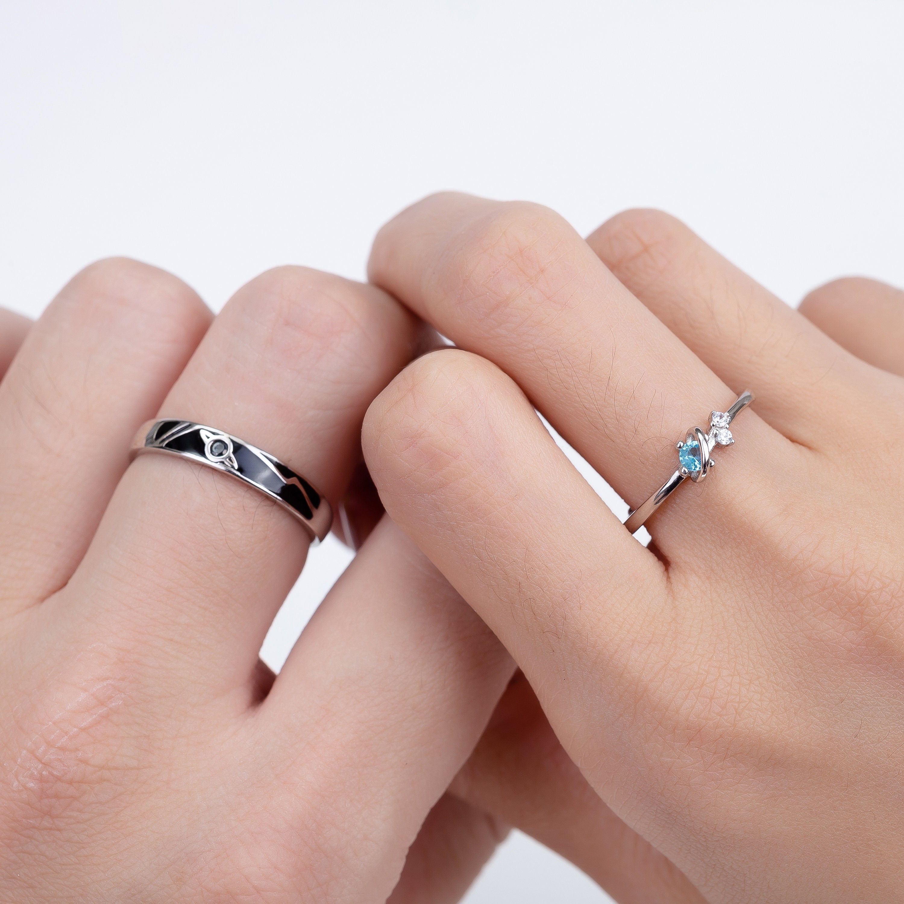 Blue Zircon Planet Couple Rings Promise Rings for Couples - Etsy