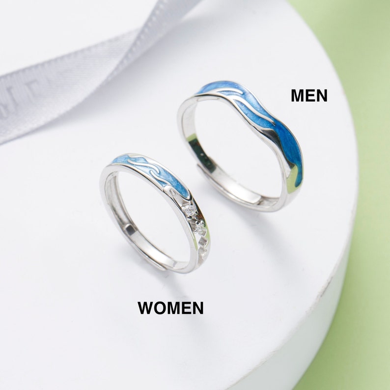 Sky & Waves 925 Sterling Silver Couple Rings Promise Rings | Etsy