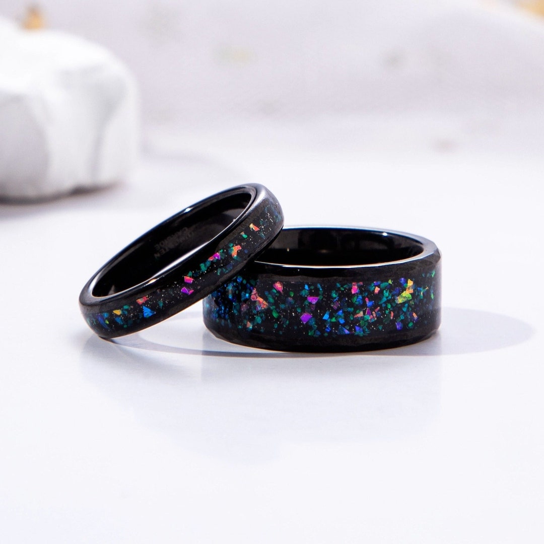 Galaxy Orion Nebula Couple Ring Set Sand Stone & Opal His Her Promise ...