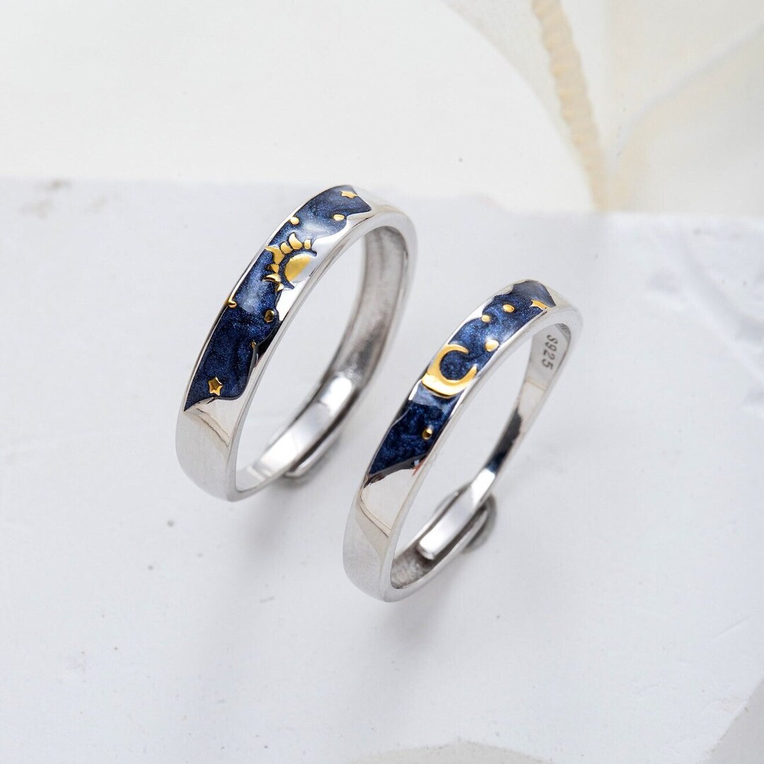 Van Gogh 925 Silver Couple Rings, Promise Rings for Couples, Matching ...