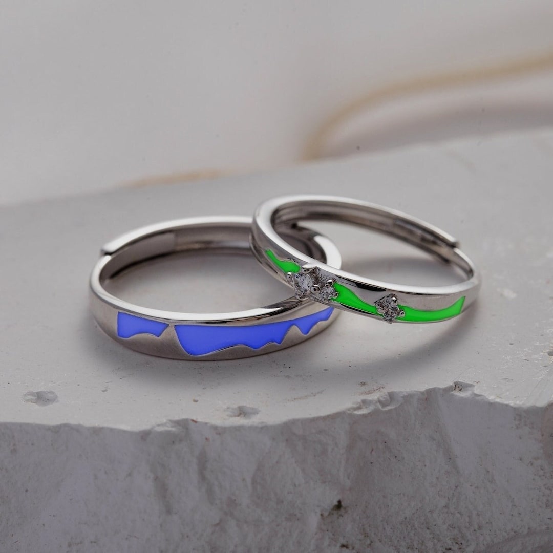 Luminous Glowing Silver Couple Rings, Promise Rings for Couples, His ...