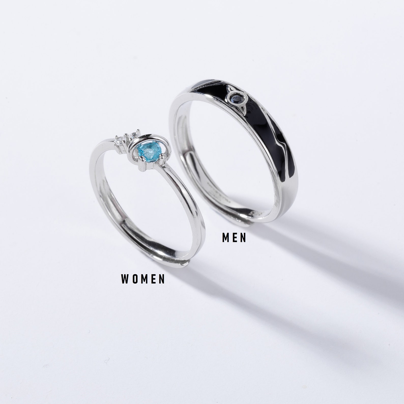 Blue Zircon Planet Couple Rings Promise Rings for Couples - Etsy