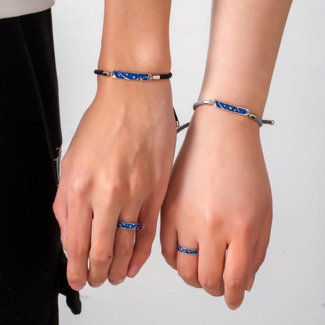 Star Sky 925 Silver Couple Rings Bracelets Set, Promise Rings for Couples, Couple Jewelry Sets ...