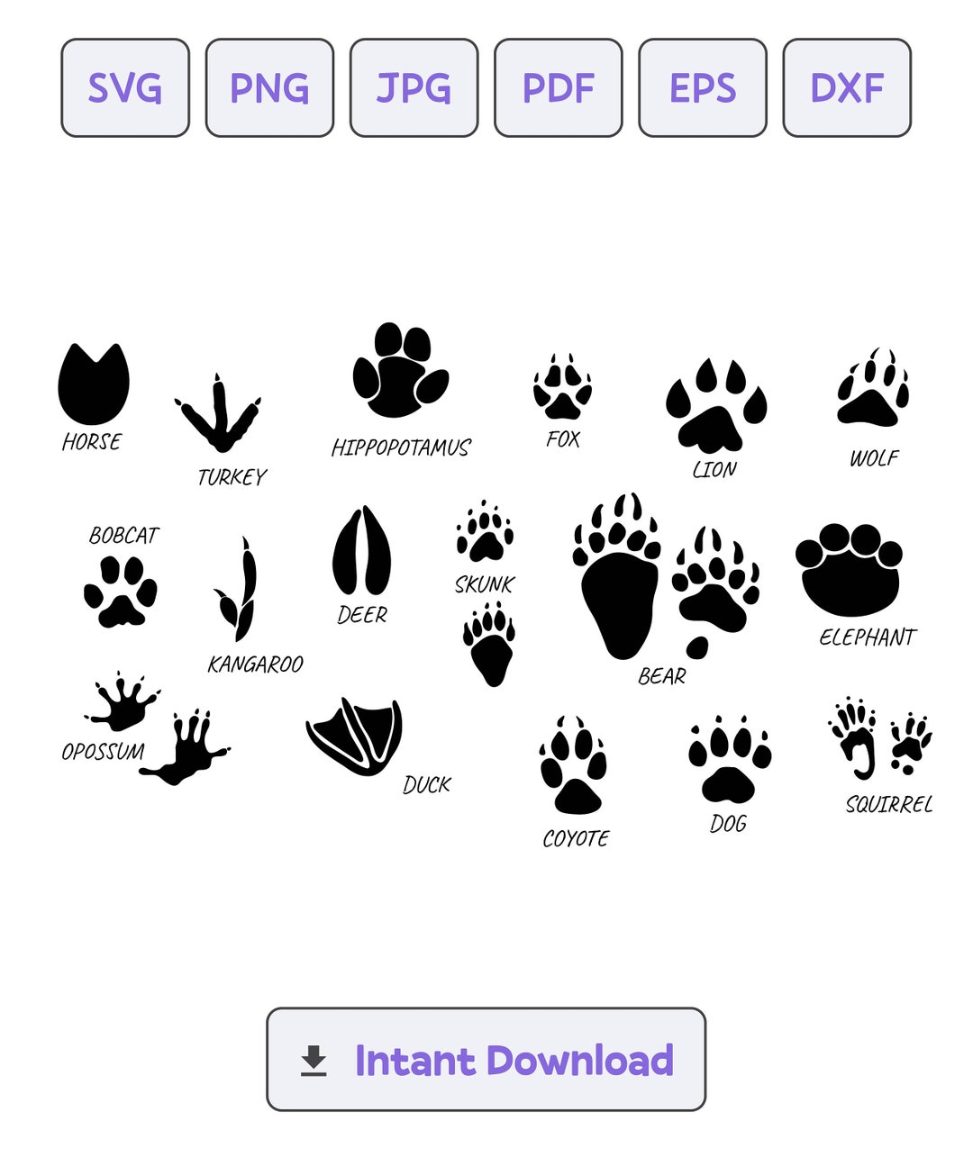 Animal Tracks Silhouette SVG, Svg, Dxf, Animal Tracks Eps, Animal ...