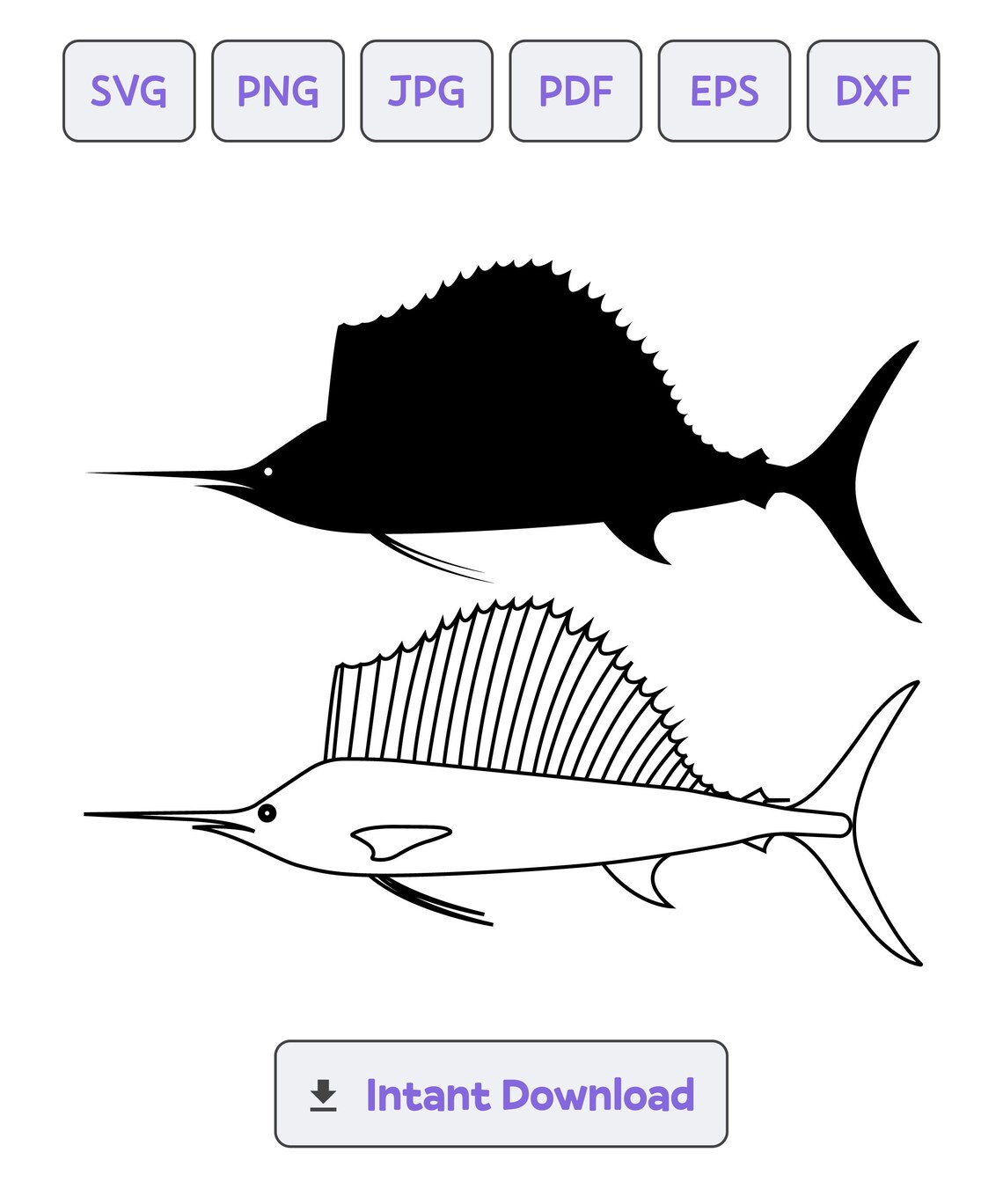 Atlantic Sailfish Silhouette SVG, Svg, Dxf, Eps, Cricut, Clipart ...