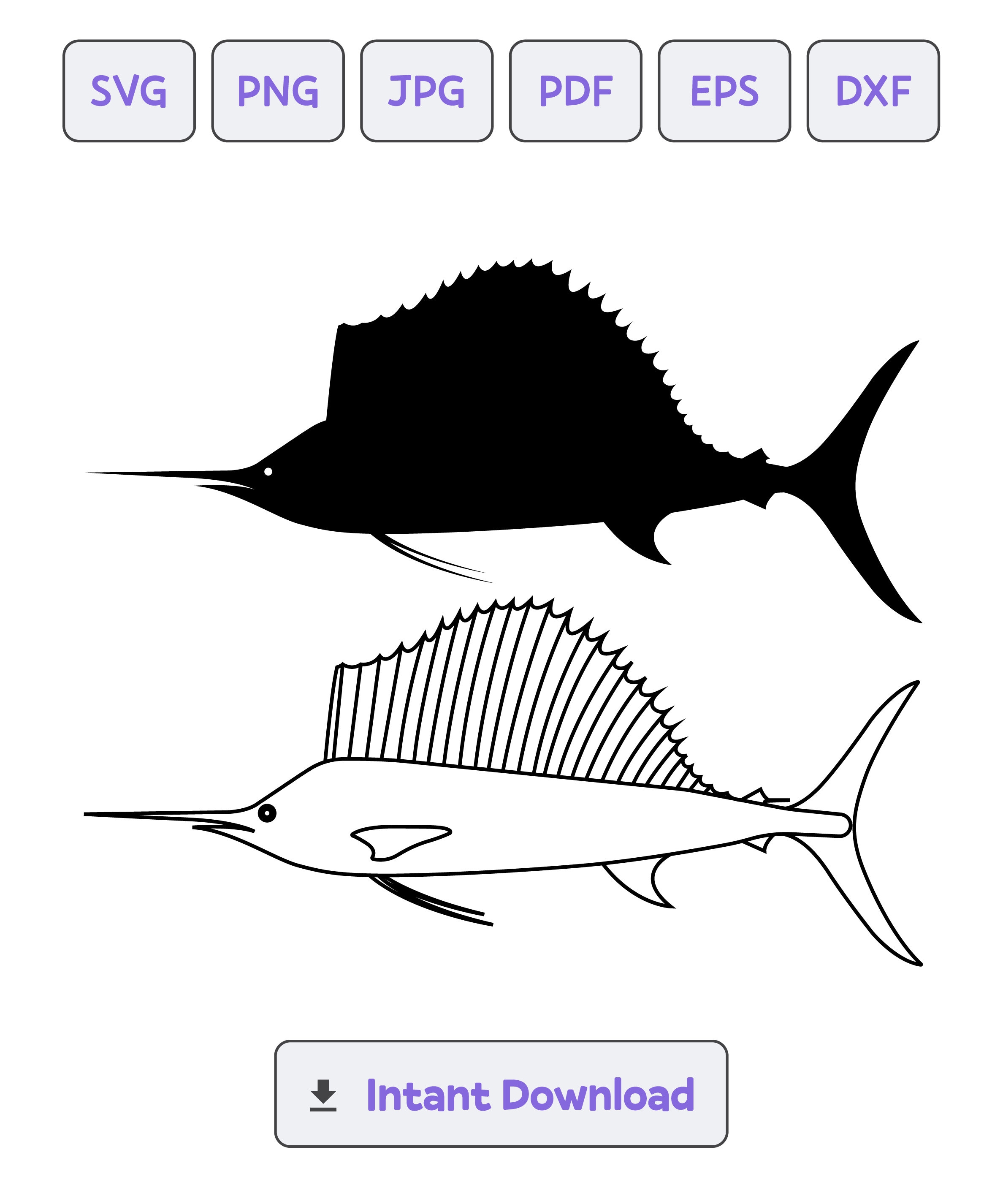 Atlantic Sailfish Silhouette SVG, Svg, Dxf, Eps, Cricut, Clipart ...