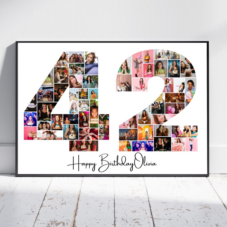 42nd Birthday Photo Collage Template | DIY Canva Editable Poster ...