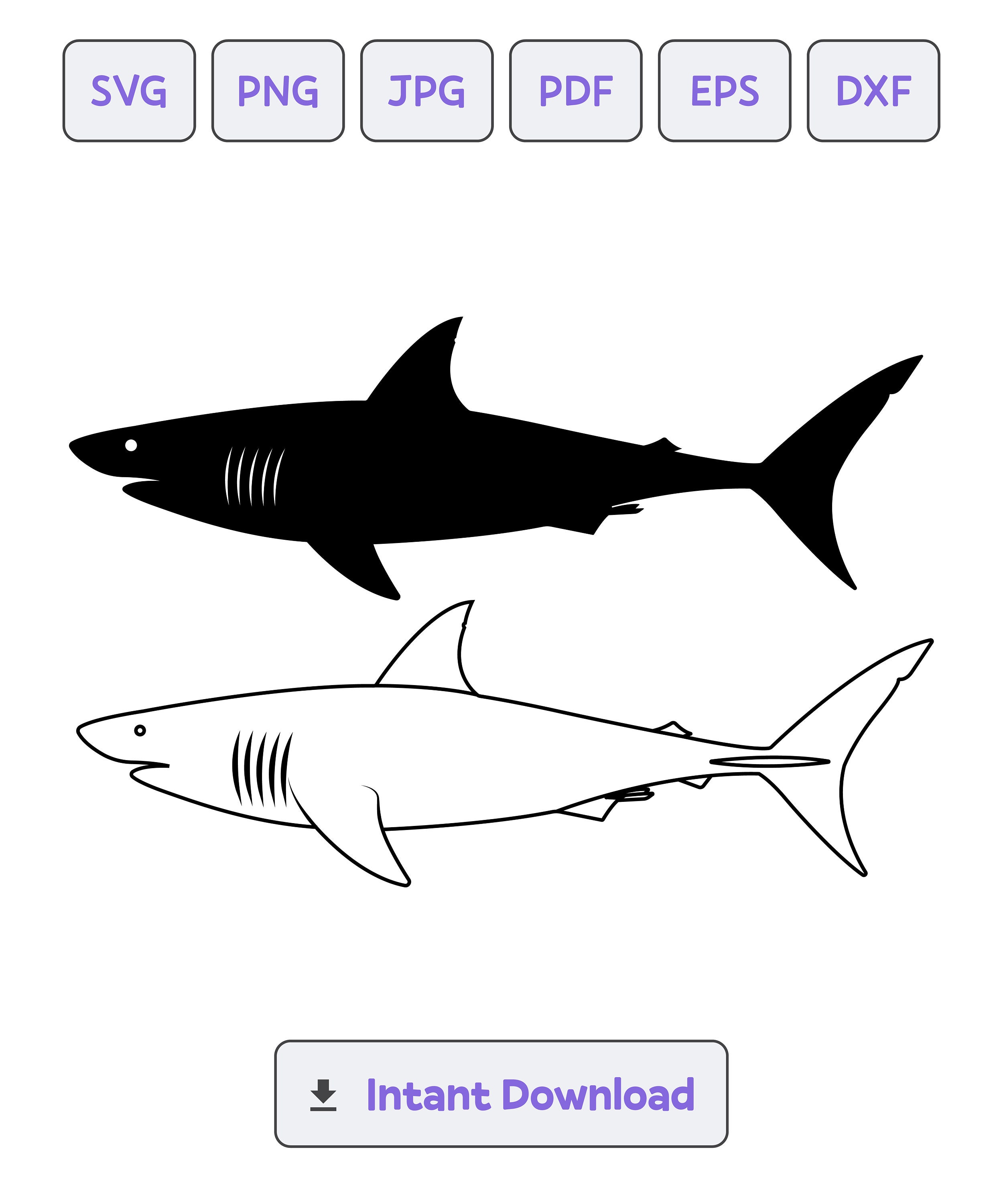 Gran tiburón blanco Silueta SVG, svg, dxf, eps, Cricut, Clipart ...