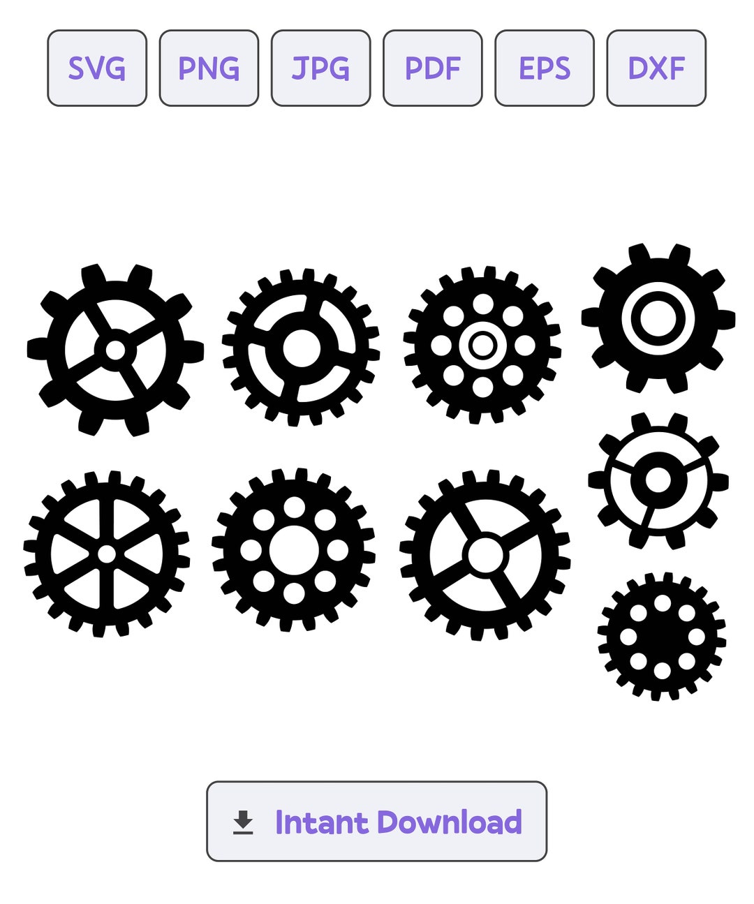 Growing Gears Silhouette: SVG, DXF, EPS, Clipart (instant Download) - Etsy