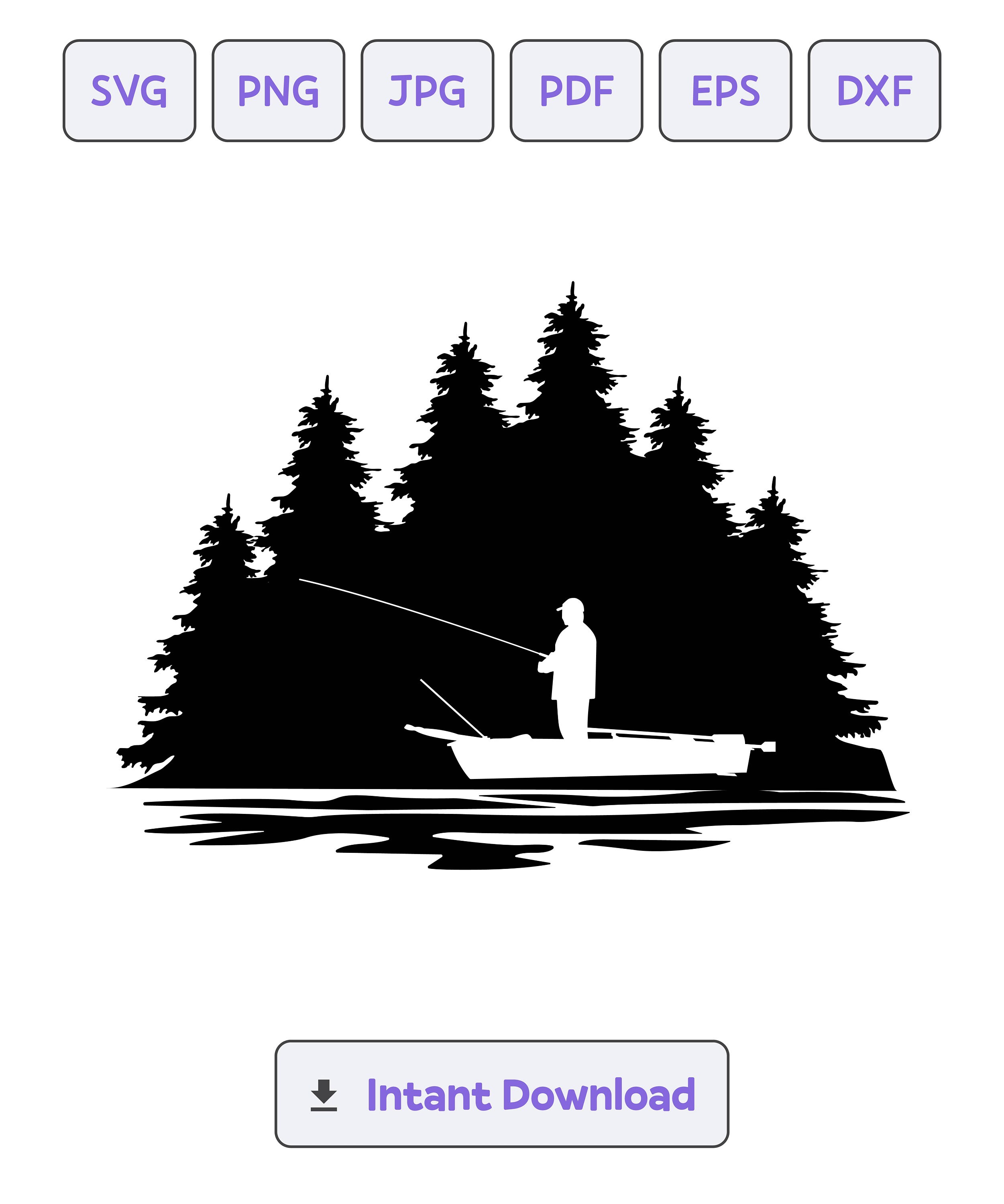 Bass Tree Fishing Scene Silhouette SVG, Bass Tree Fishing Scene Svg ...