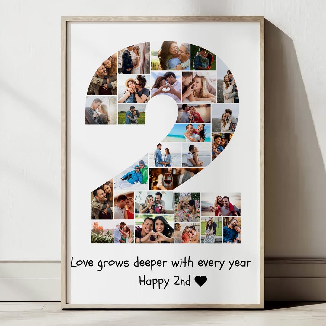 2nd Anniversary Photo Collage, Customisable Number 2 Canva Template ...