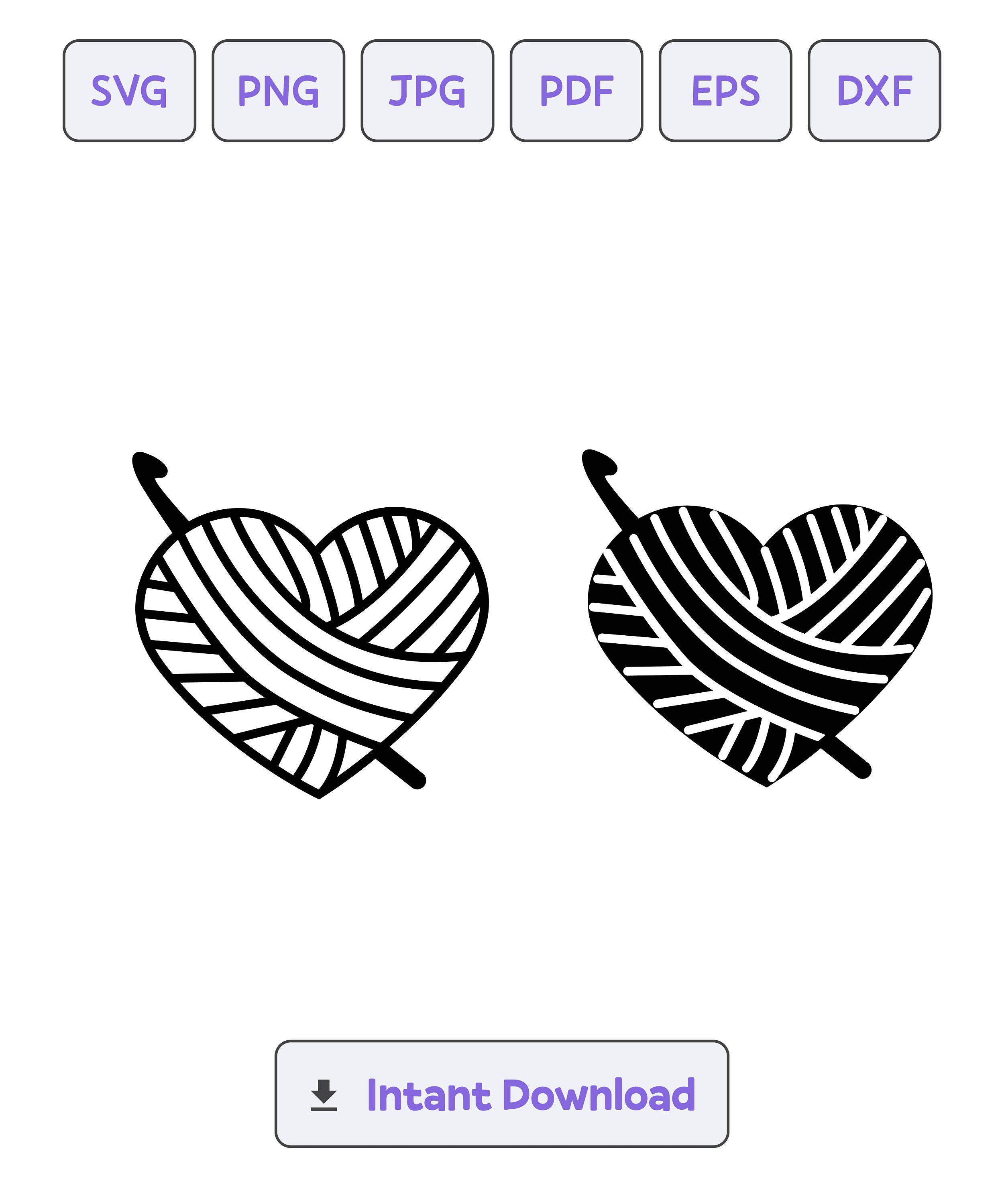 Crochet Heart Silhouette SVG, Svg, Dxf, Crochet Heart Eps, Crochet ...