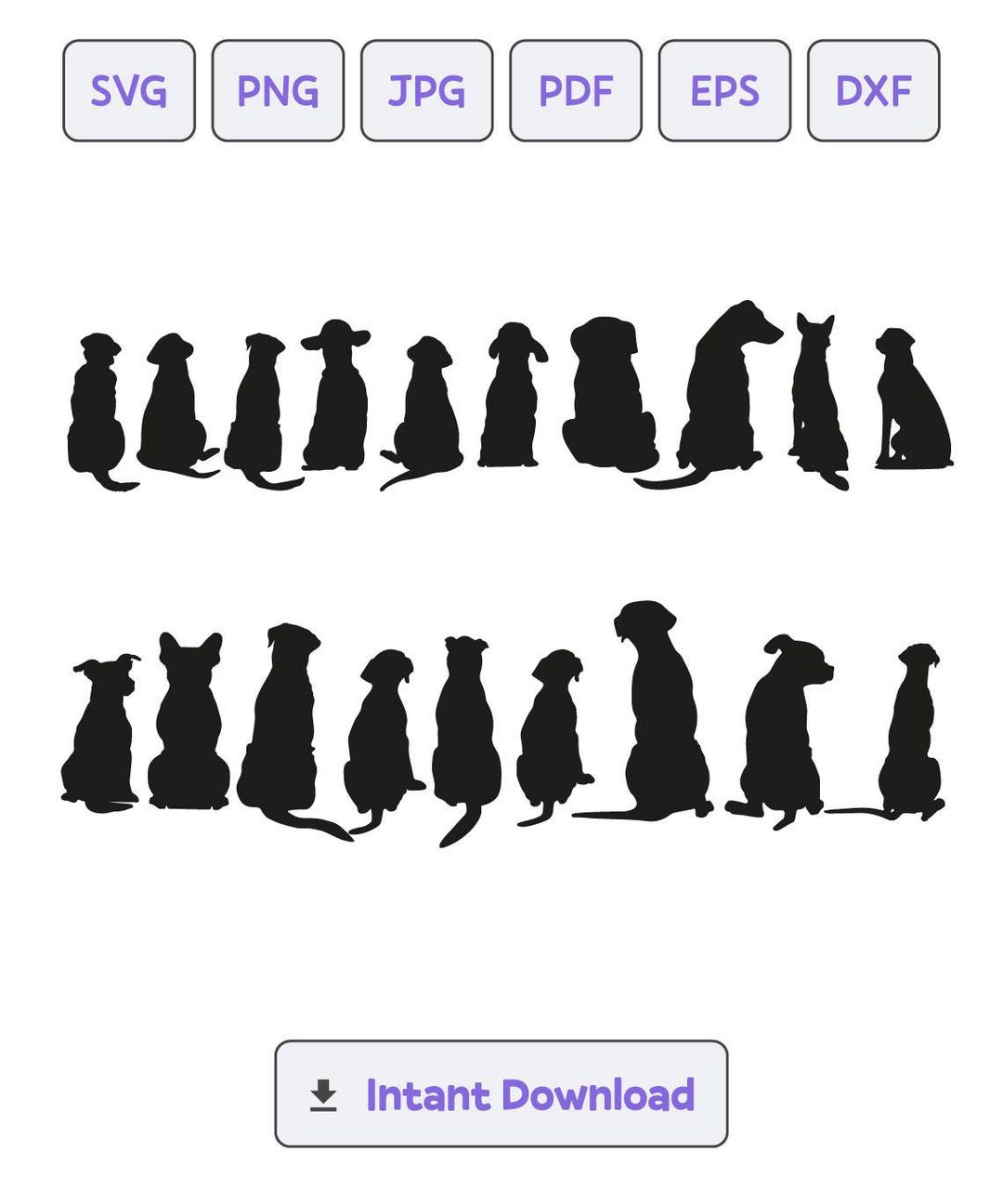 Back Posing Dogs Silhouette SVG |back Posing Dogs Clipart & Cut File ...