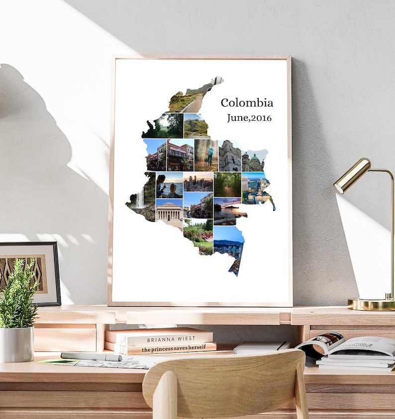 Colombia Map Photo Collage Template: Personalized Travel Keepsake ...
