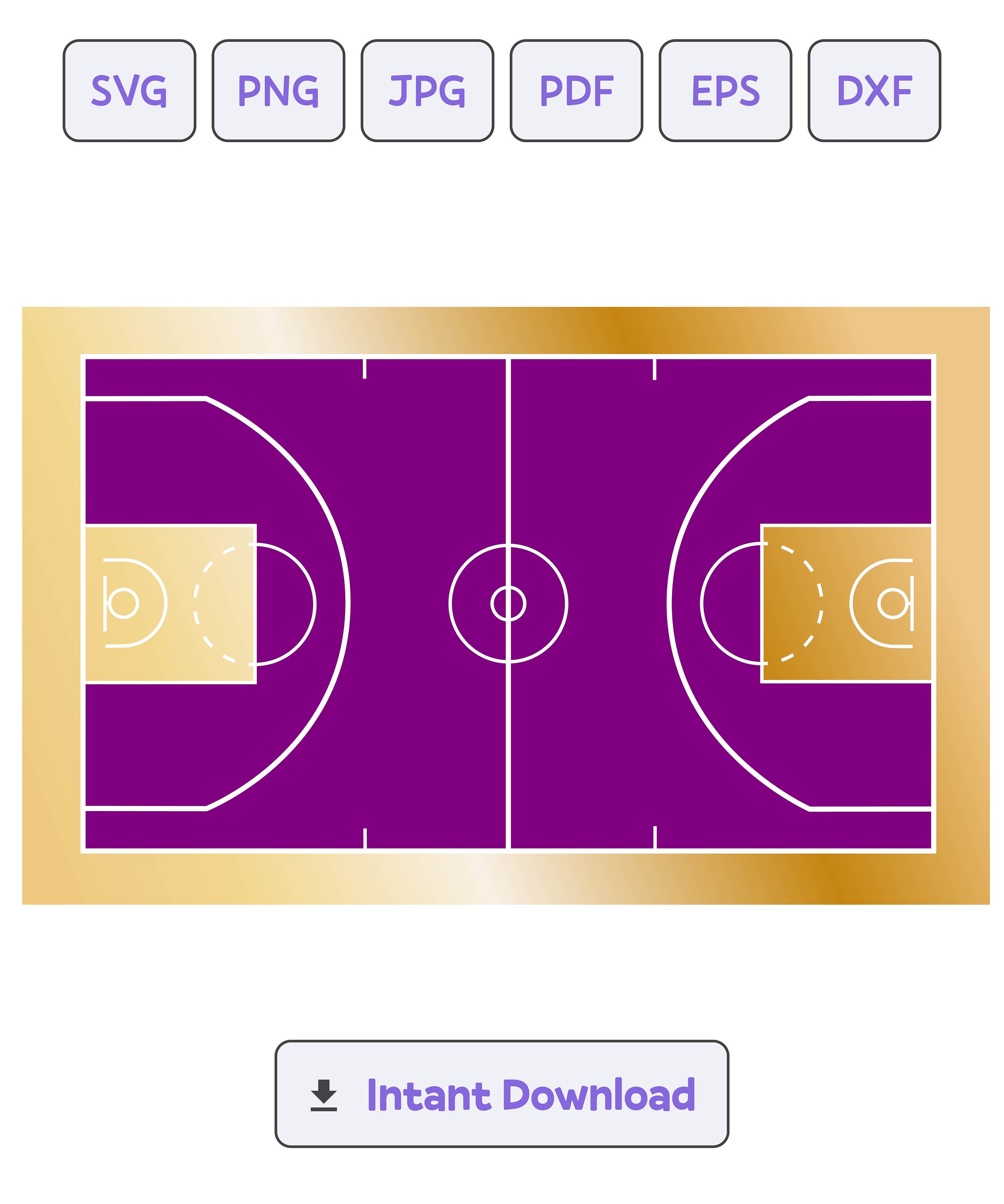 Basketball Court SVG Clipart: Cricut Silhouette Vector (digital ...