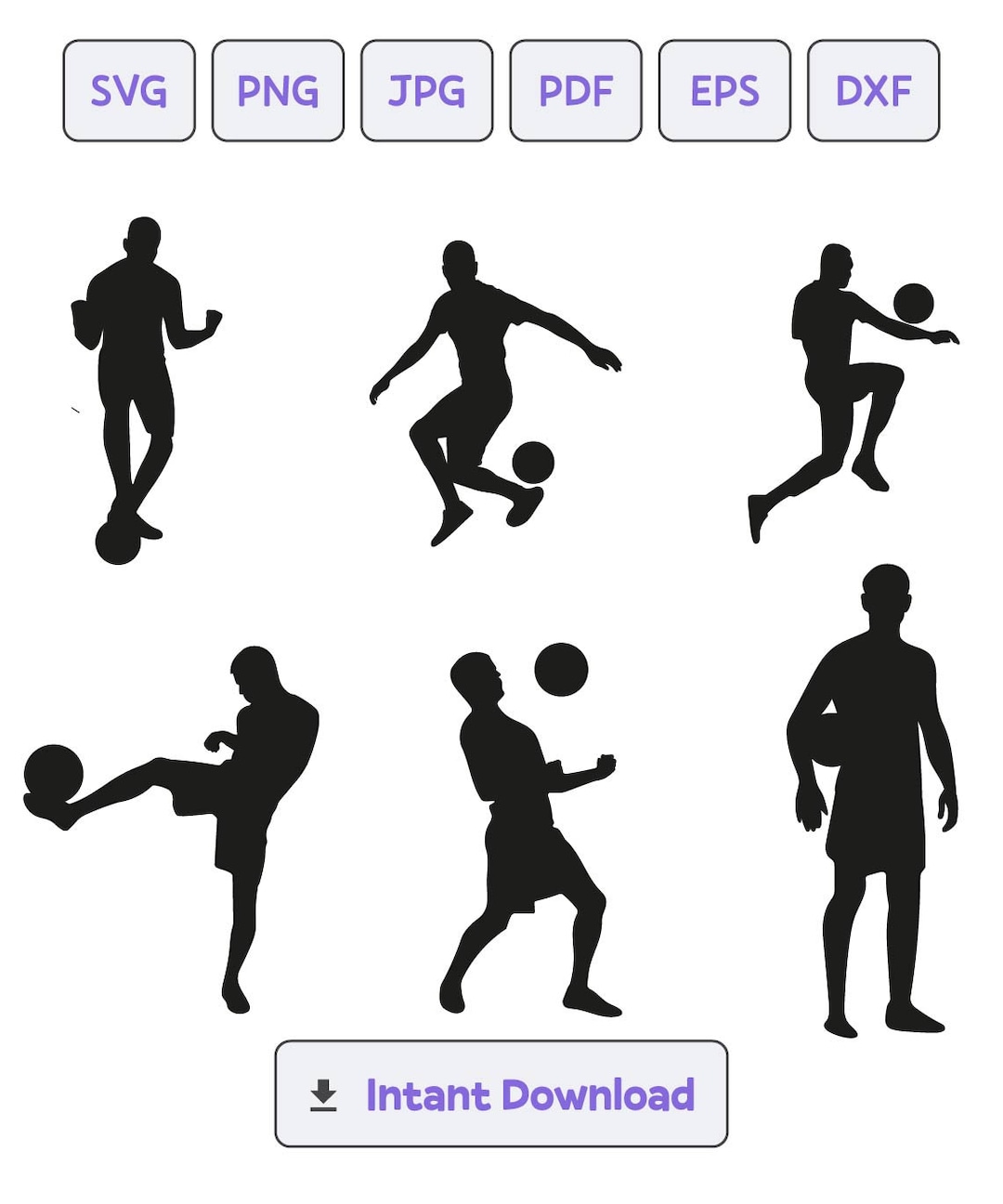 Soccer Player Silhouette Bundle SVG, Soccer Svg, Soccer Dxf, Soccer Eps ...