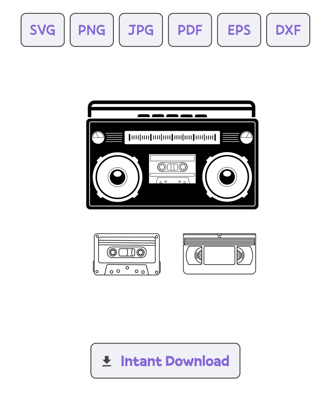 1980s Boombox & Mixtape Silhouette: Cricut Cut Files (SVG, PNG, DXF) - Etsy