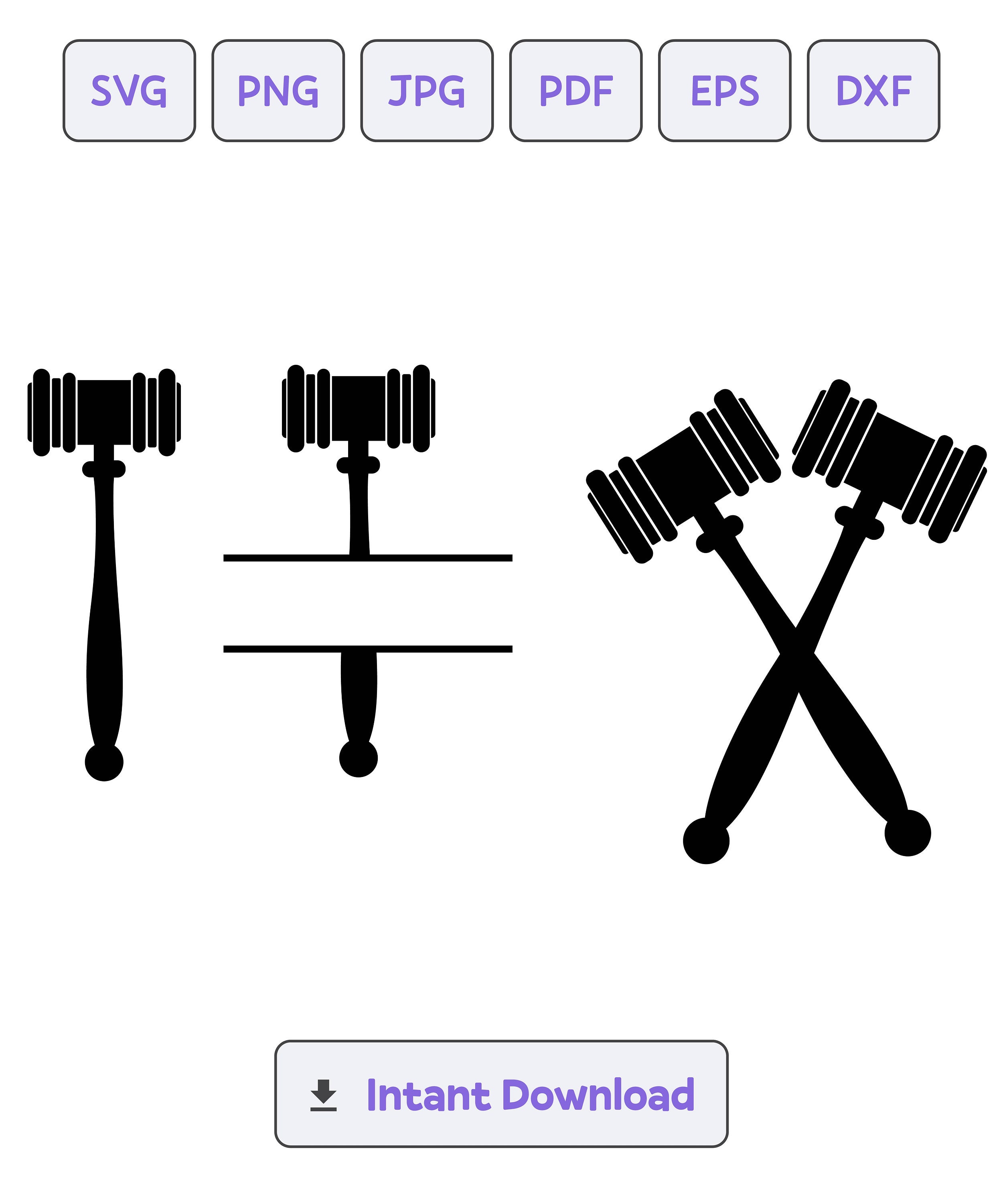 Gavel Monogram Silhouette SVG, Svg, Dxf, Eps, Gavel Judge Cricut ...