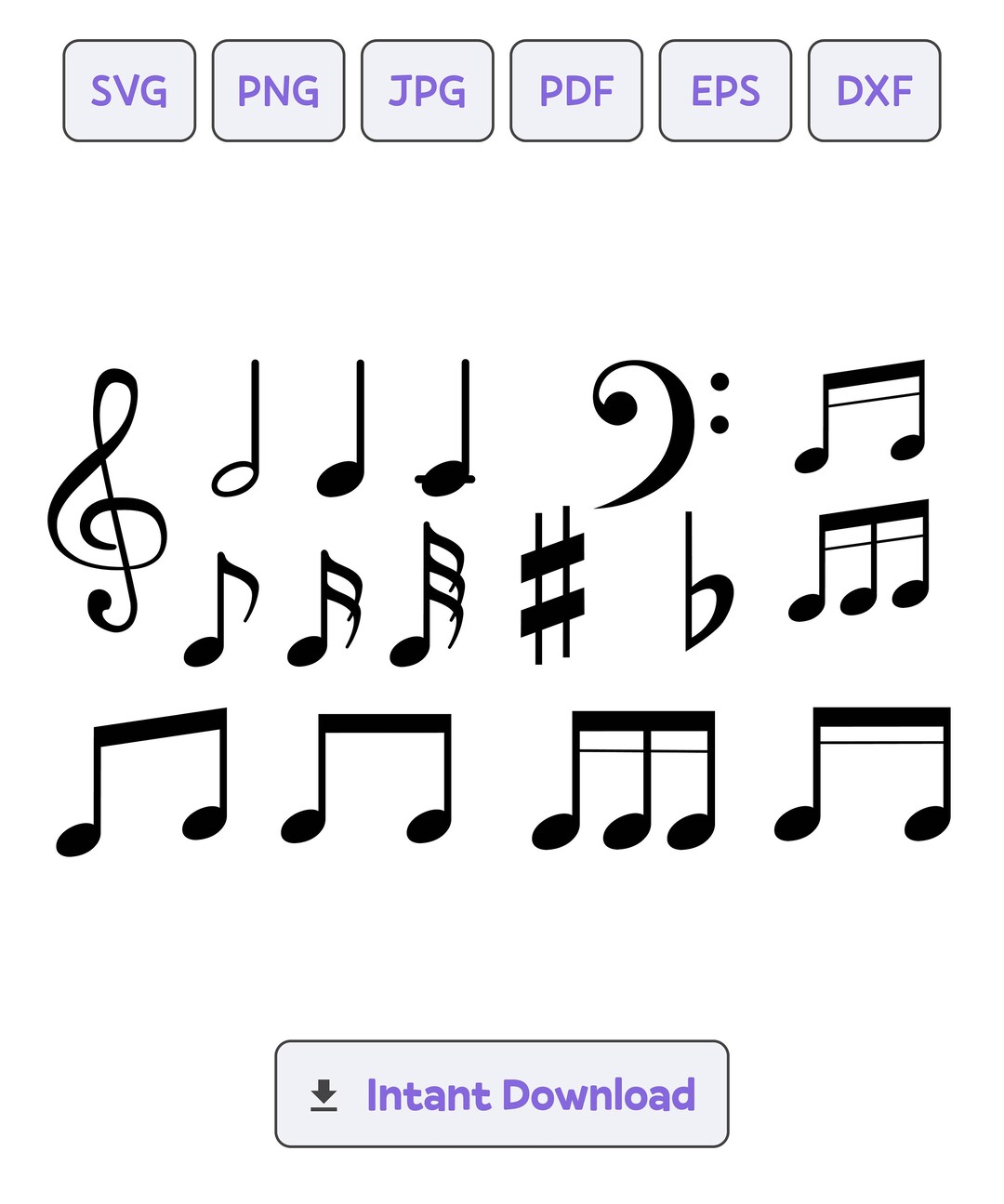 Music Notes SVG, PNG, Music Notes Silhouette Pack | Digital Download ...