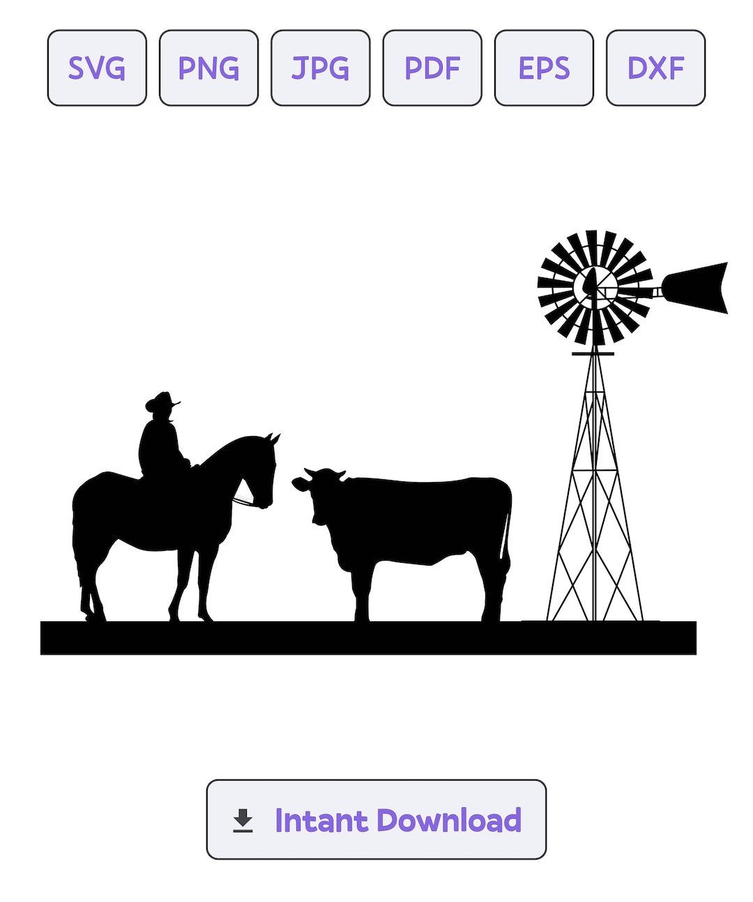 Cattle Ranch Windmill Silhouette: Farm Scene SVG, DXF, EPS (digital ...