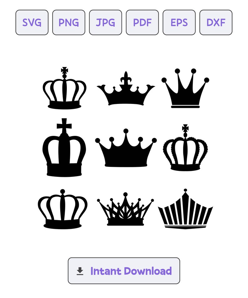 Crown Silhouette SVG, Crown Svg, Crown Dxf, Eps, Crown Cricut, Crown ...