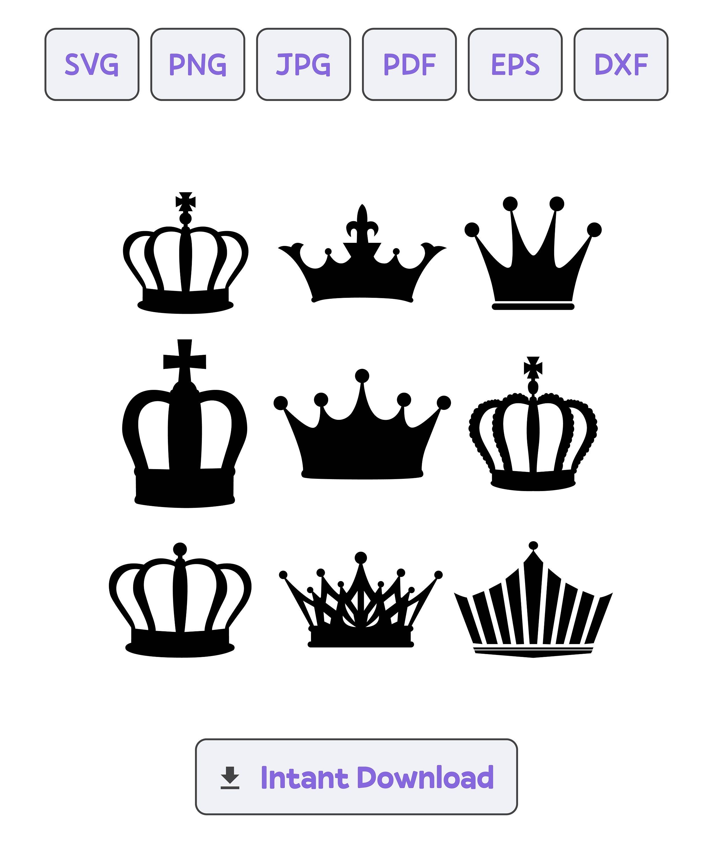 Crown Silhouette SVG, Crown Svg, Crown Dxf, Eps, Crown Cricut, Crown ...