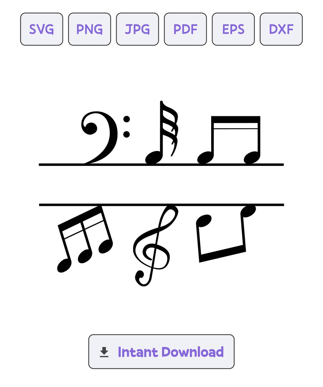 Music Notes Split Monogram SVG, PNG, Silhouette Pack | Digital Download ...