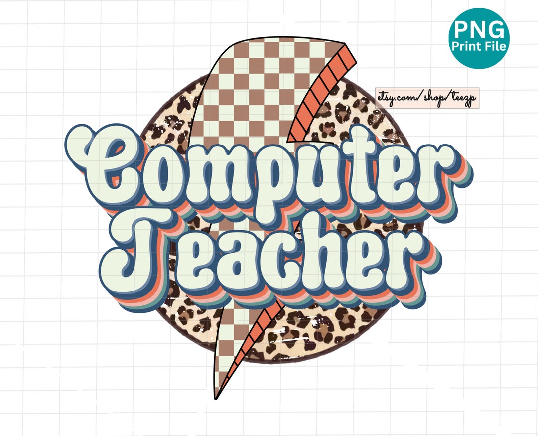 Computer Teacher Retro PNG, Computer Teacher Leopard Sublimation Design ...