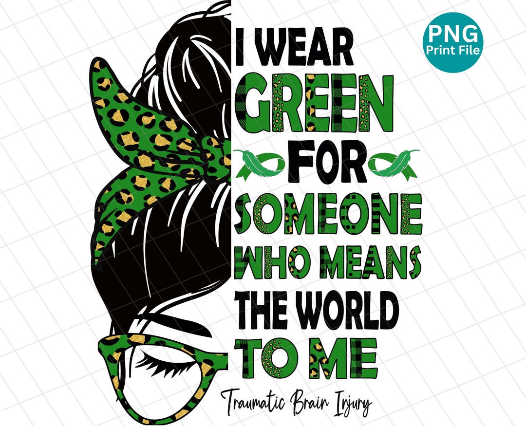 Traumatic Brain Injury I Wear Green PNG, TBI Messy Bun Leopard ...