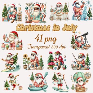 Tropical Christmas Watercolor Clipart, Christmas in July Clipart Mega ...