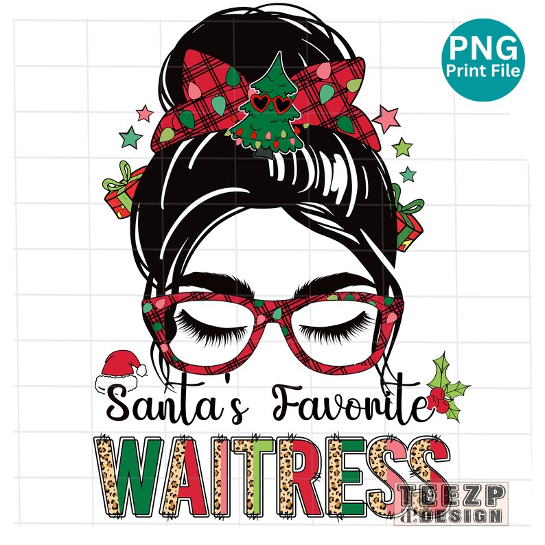 Waitress Christmas Bundle PNG, Santa's Favorite Waitress Bundle ...