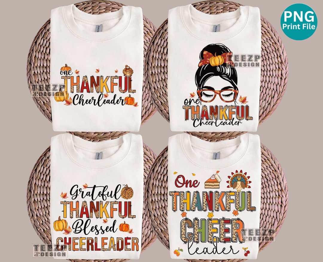 Cheerleader Grateful Thankful Blessed Bundle PNG, Cheerleader Thankful ...