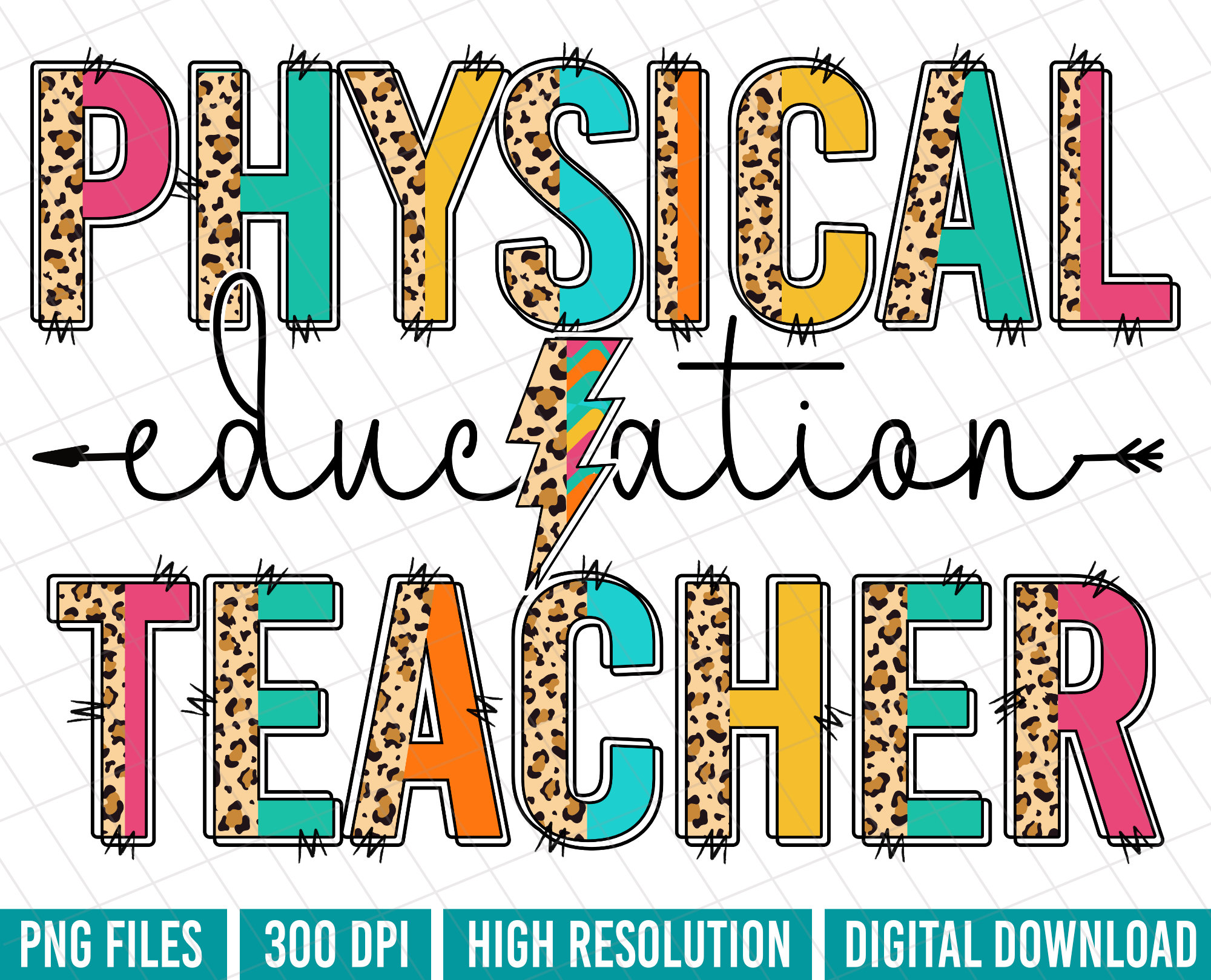 Physical Education Teacher Png Leopard Doodle Letter PE - Etsy