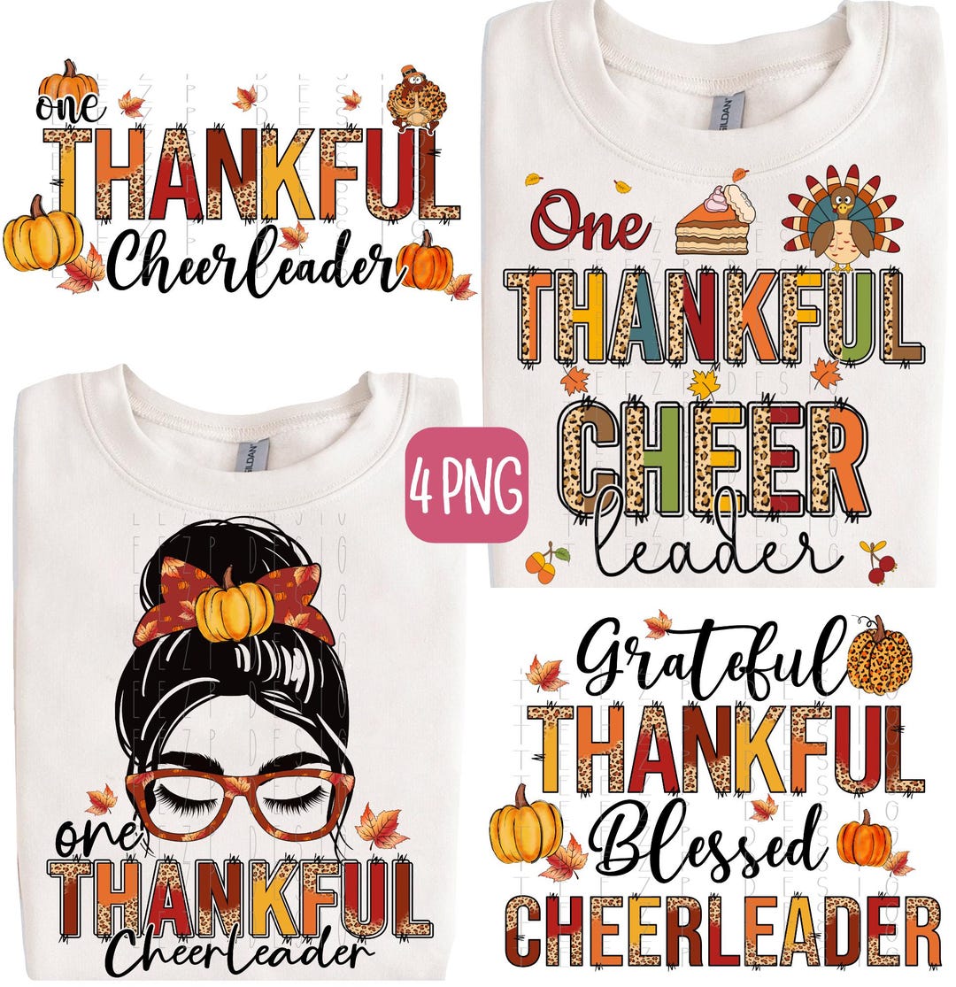 Cheerleader Grateful Thankful Blessed Bundle PNG, Cheerleader Thankful ...