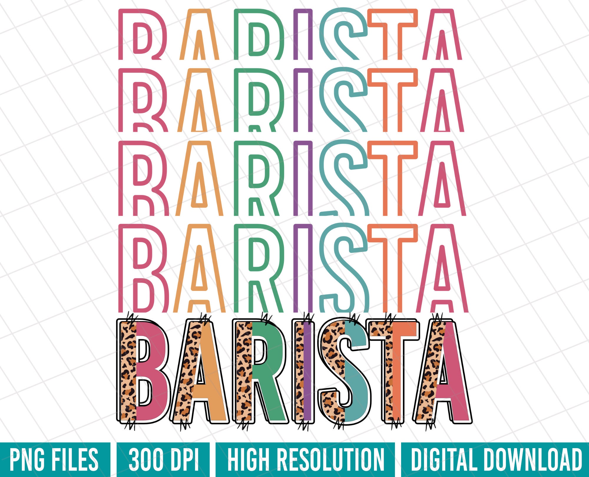 Barista Doodle Letter PNG Barista Leopard Sublimation - Etsy