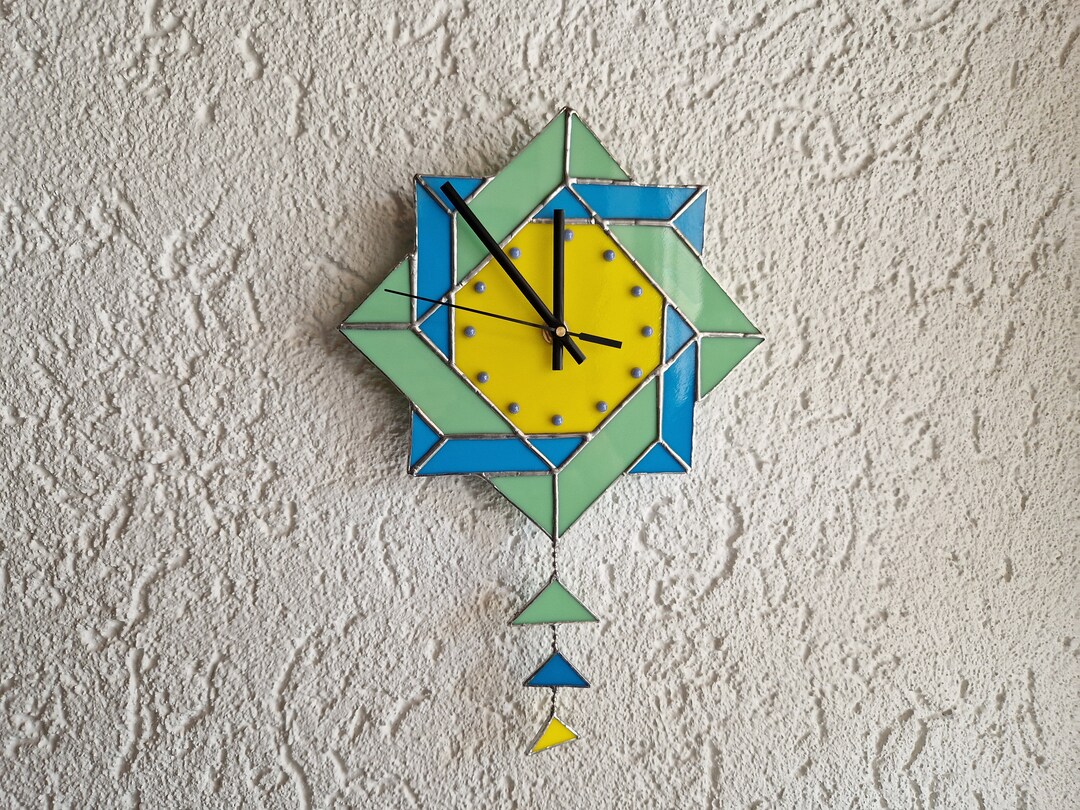 Modern Wall Clock With Geometric Shapes Made of Stained Glass, Modern ...