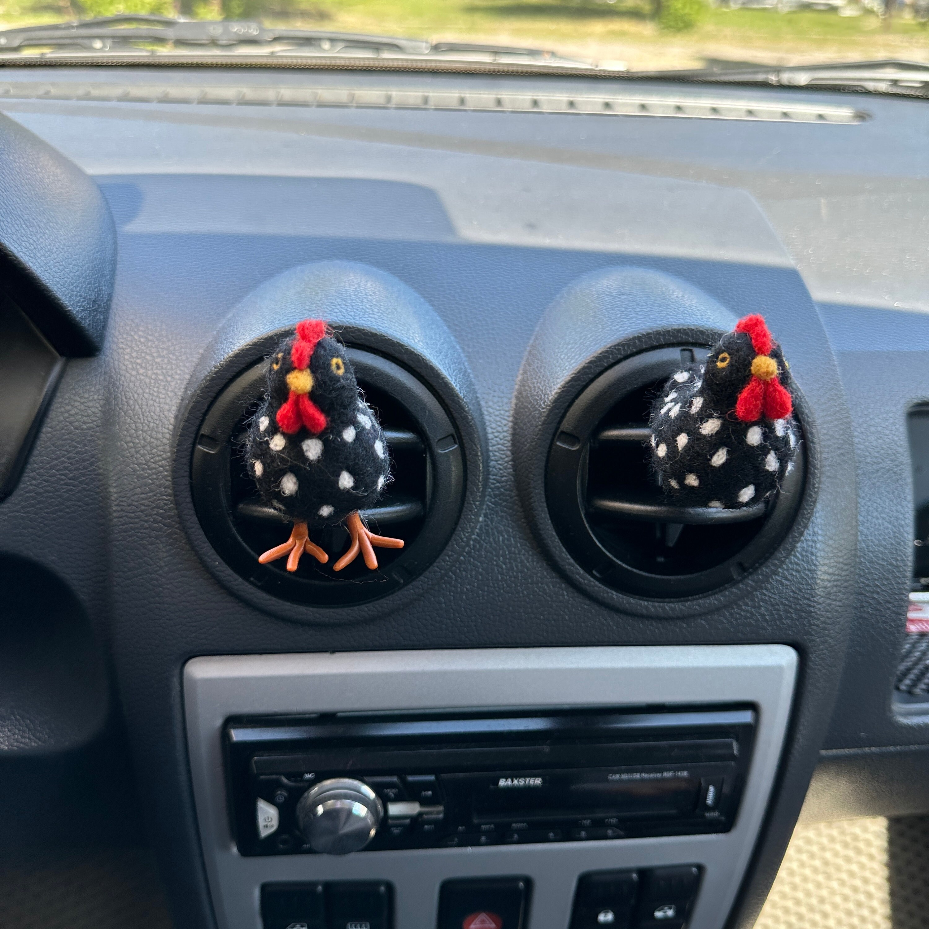 Handmade Wool Chicken Car Vent Clip: Black Polka Dot Farm Decor - Etsy