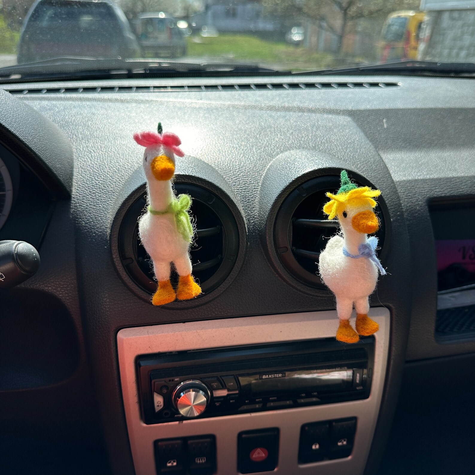 Goose With Flower Hat and Bows Air Vent Clip Needle Felted Farm Animals ...