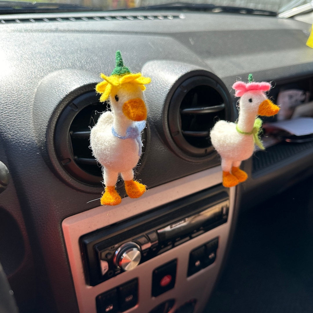Goose With Flower Hat and Bows Air Vent Clip Needle Felted Farm Animals ...