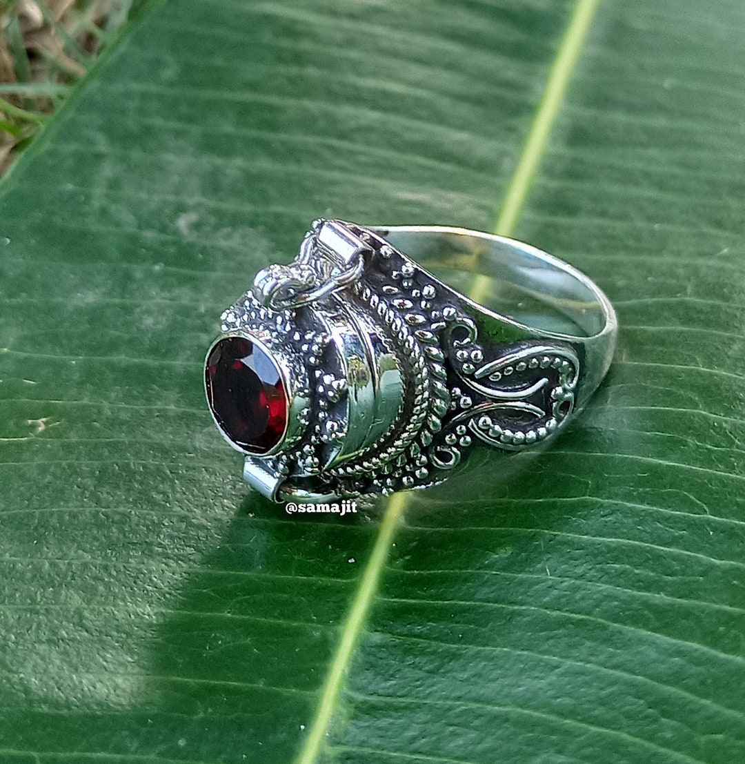 Box Box Ring ,925 Silver Plated Ring ,natural Garnet Stone Box Ring ...