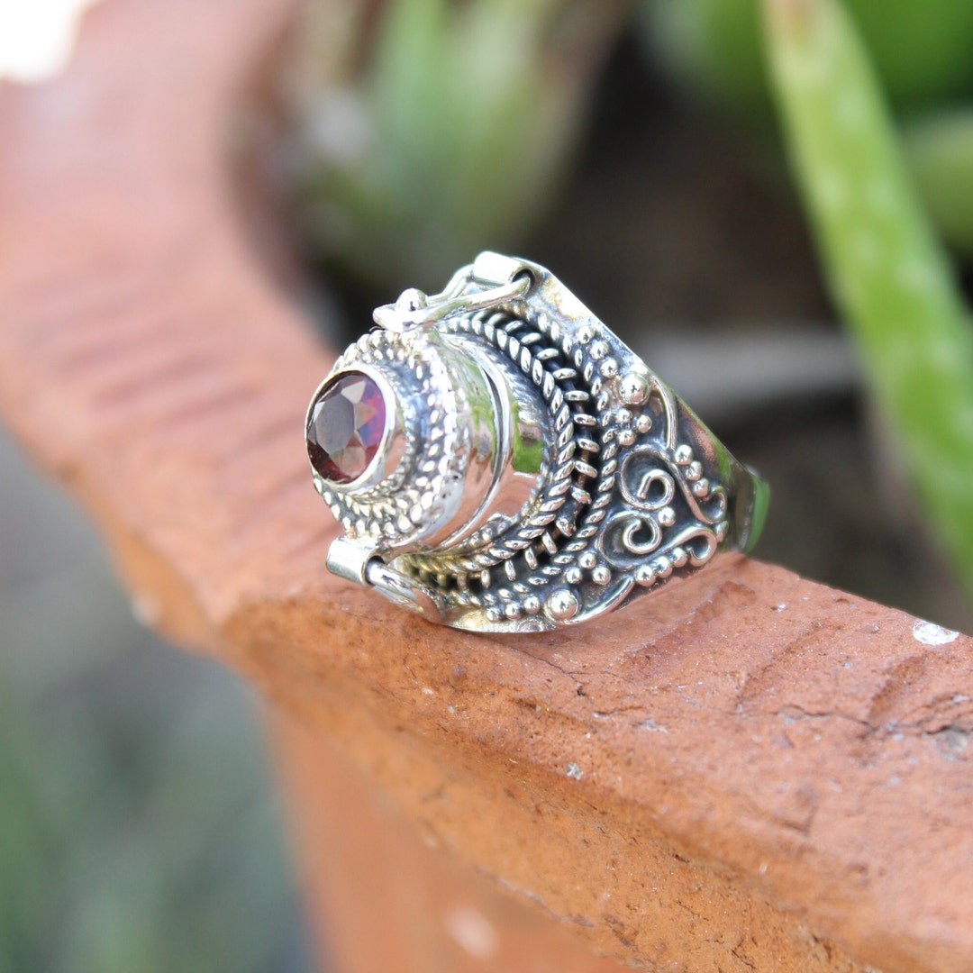 Poison Box Ring ,925 Silver Ring ,natural Garnet Stone Box Ring ,poison ...