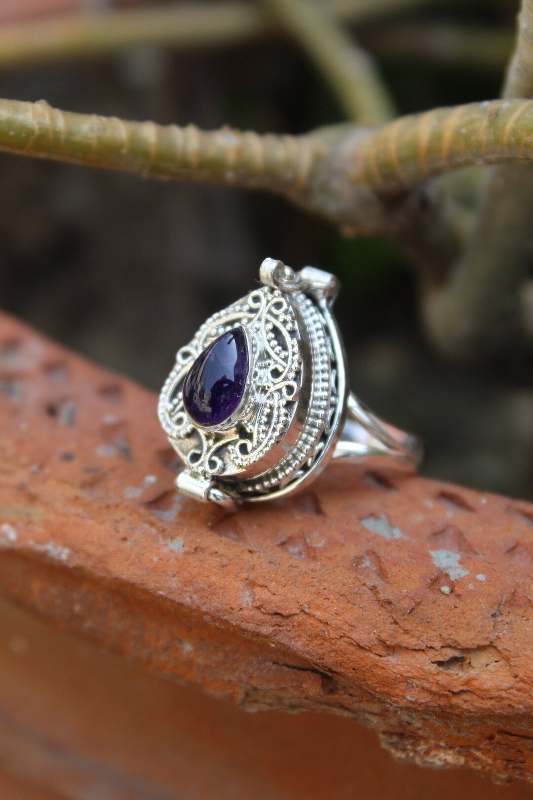 Poison Box Ring ,925 Silver Plated Ring,amethyst Stone Box Ring ,poison ...